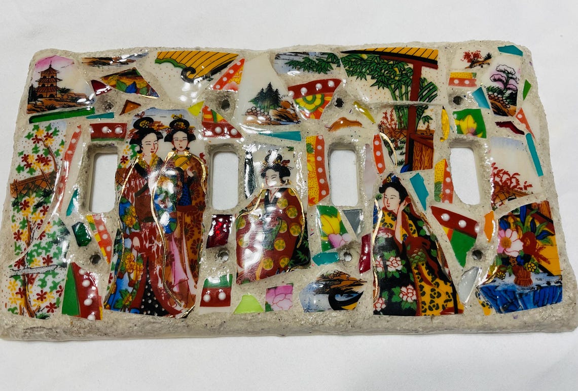 Japanese Mosaic 4 Toggle Light Switch Plate Cover, Geisha Girl - Etsy