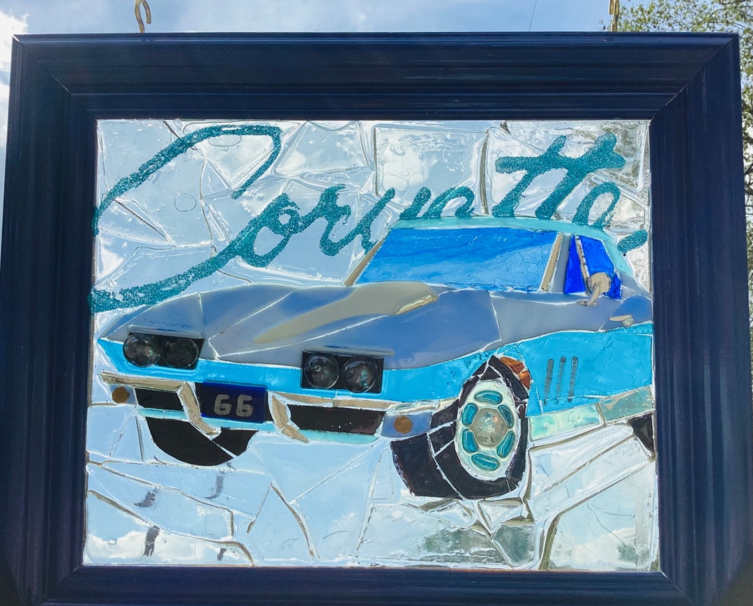 Corvette Stained Glass Mosaic Suncatcher, Blue Beauty - Etsy