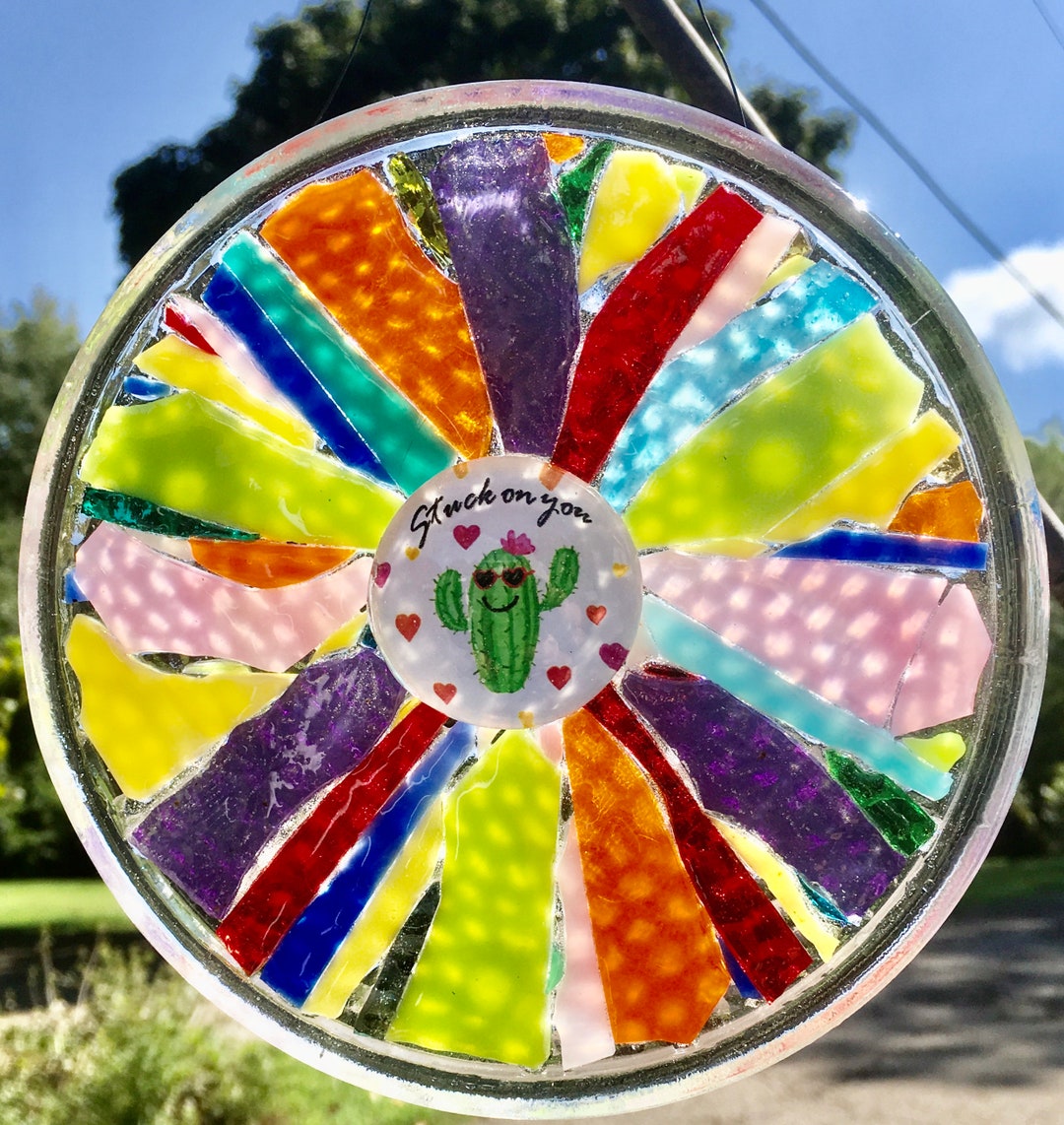 Cactus Stained Glass Mosaic Suncatcher - Etsy