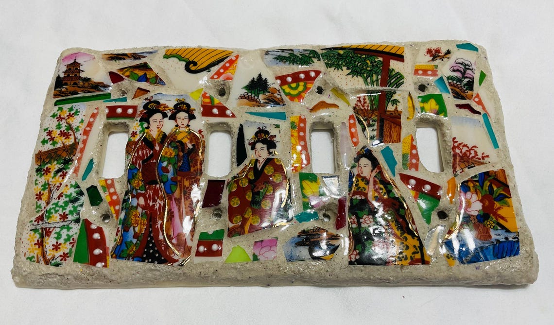 Japanese Mosaic 4 Toggle Light Switch Plate Cover, Geisha Girl - Etsy