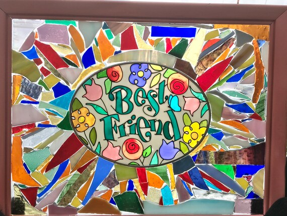 Best Friend Stained Glass Mosaic Suncatcher Gift Handmade - Etsy