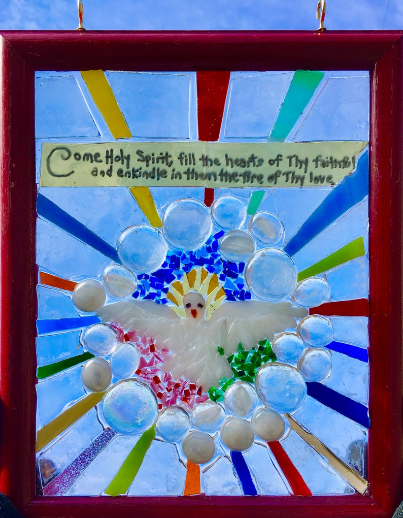 Dove Stained Glass Mosaic Suncatcher, Bible Verse, Clouds - Etsy