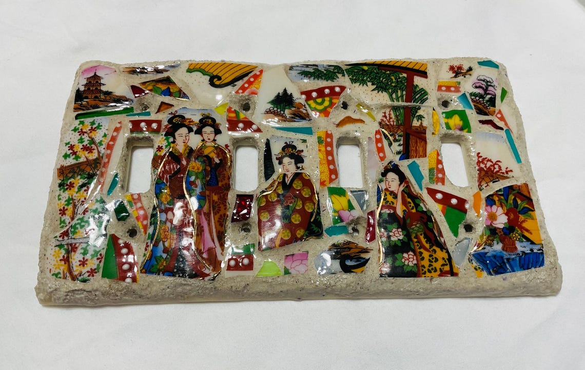 Japanese Mosaic 4 Toggle Light Switch Plate Cover, Geisha Girl - Etsy