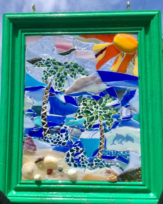 Tropical Beach Stained Glass Mosaic Suncatcher - Etsy