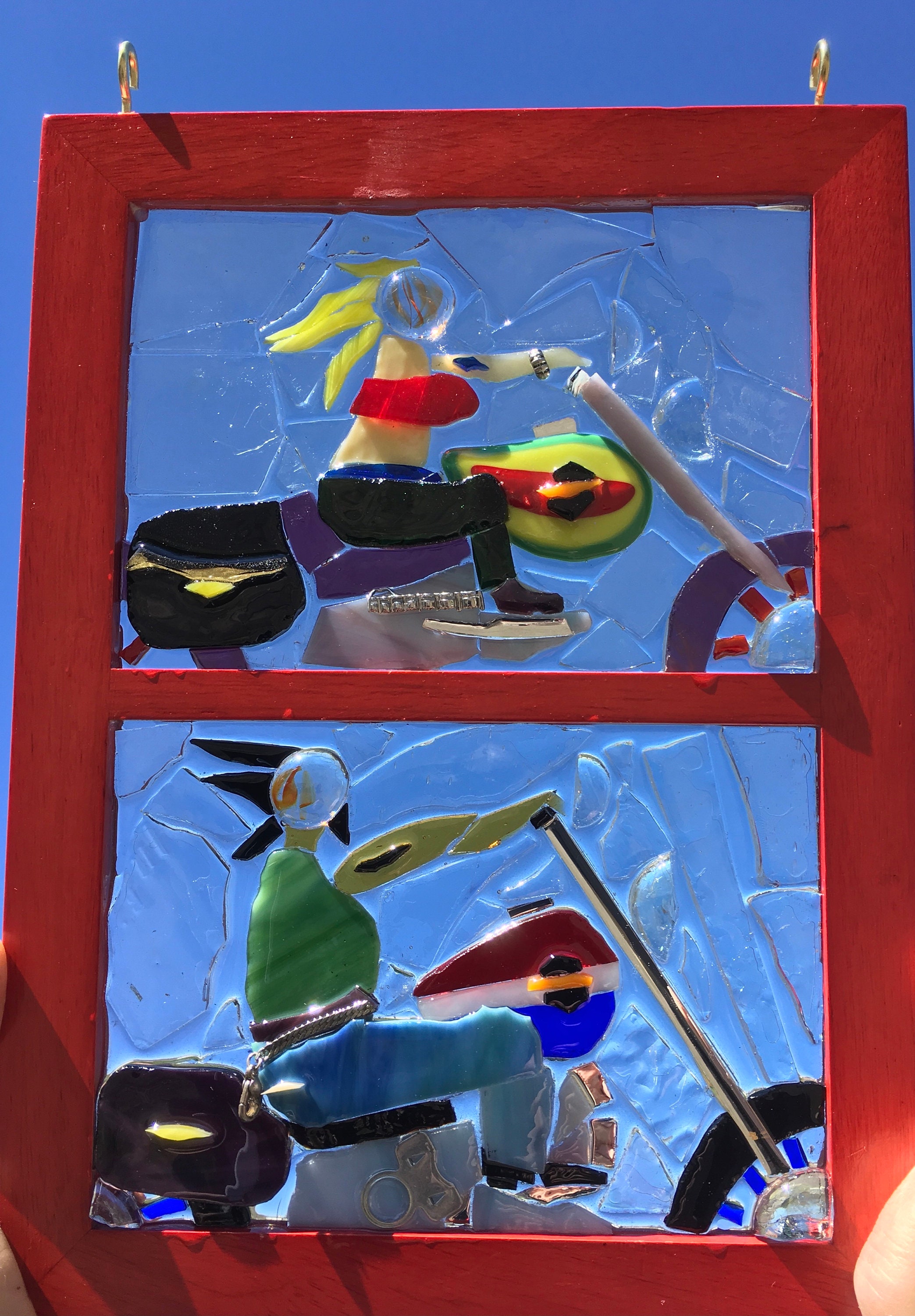 Biker Friends Couple on Motorcycle Stained Glass Mosaic Suncatcher ...