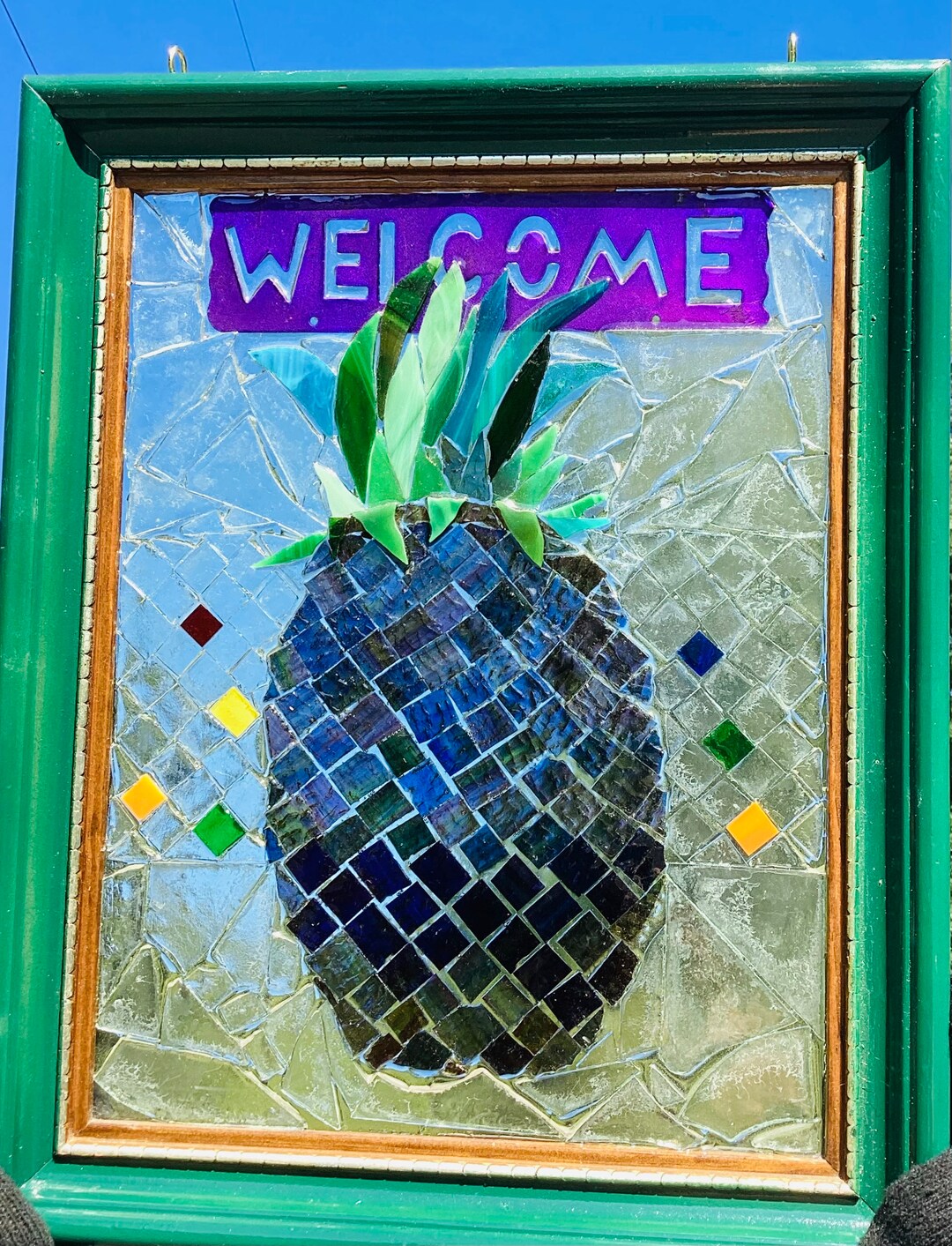 Pineapple Stained Glass Mosaic Suncatcher, Welcome Suncatcher - Etsy