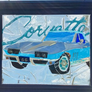 Corvette Stained Glass Mosaic Suncatcher, Blue Beauty - Etsy