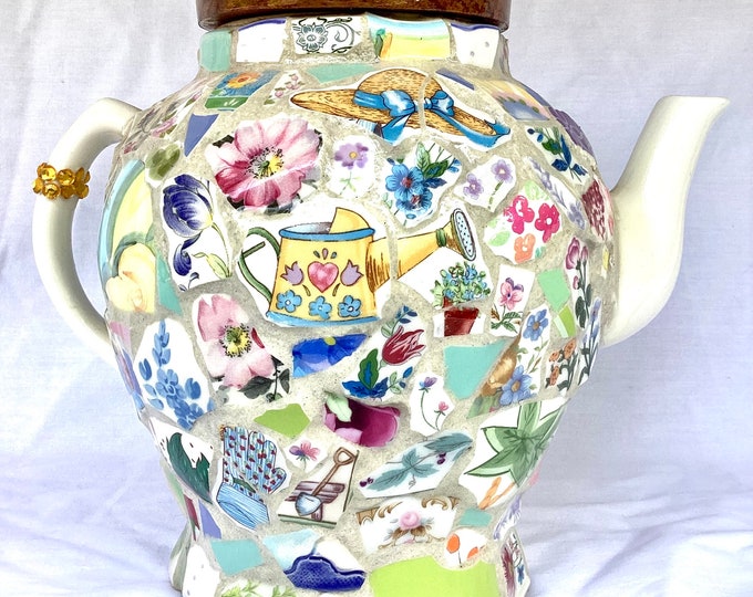 Teapot Cremation Urn, Mosaic Teapot, Flowers, Gardening, Perfect for ...