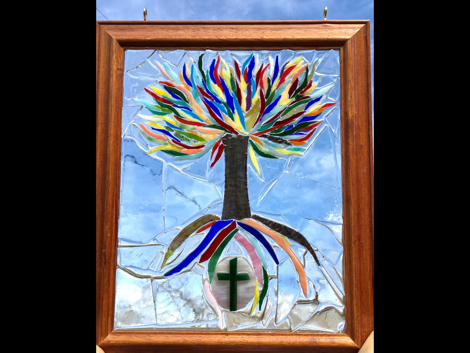 Tree of Life stained glass mosaic Suncatcher Cross Christian | Etsy