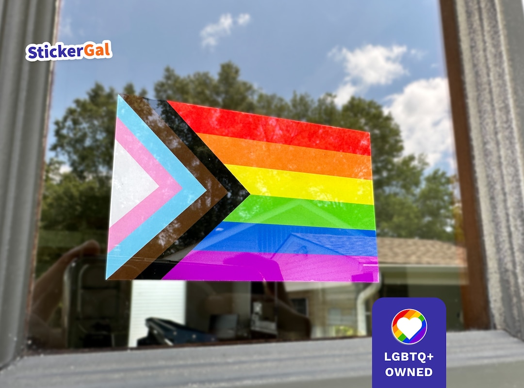 Inside Window Cling | LGBTQ+ Progress Pride Flag Sticker > No Adhesive ...