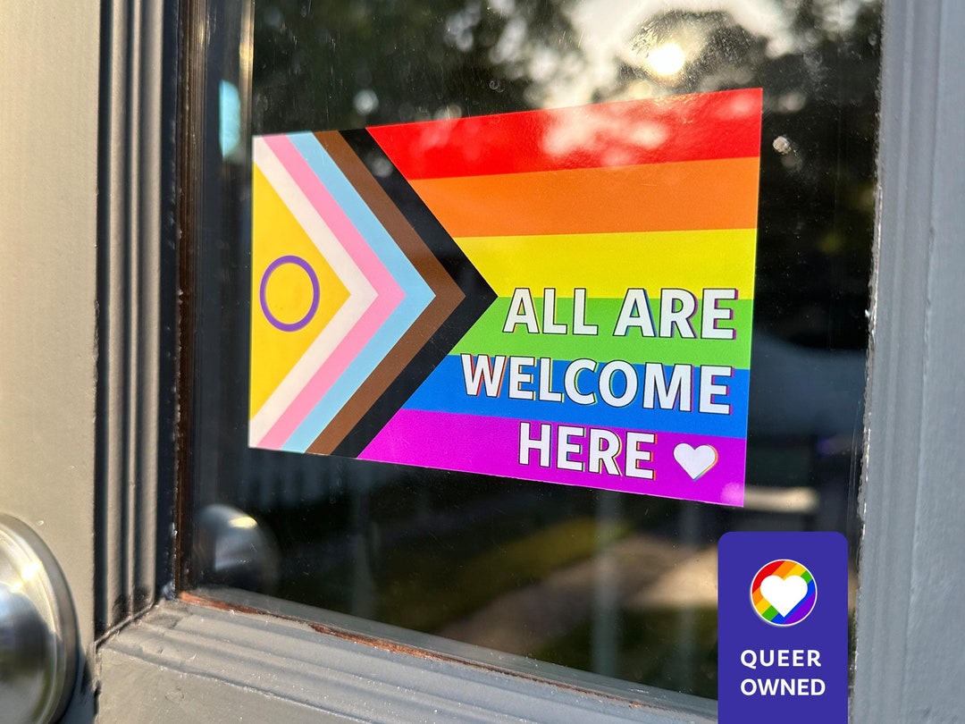 Reusable All Are Welcome Here IS Inclusive Pride Window Decal - Window ...