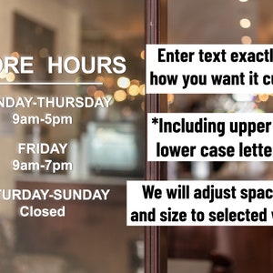 Business Hours of Operation Vinyl Decal | Custom Open Hours Decal for ...