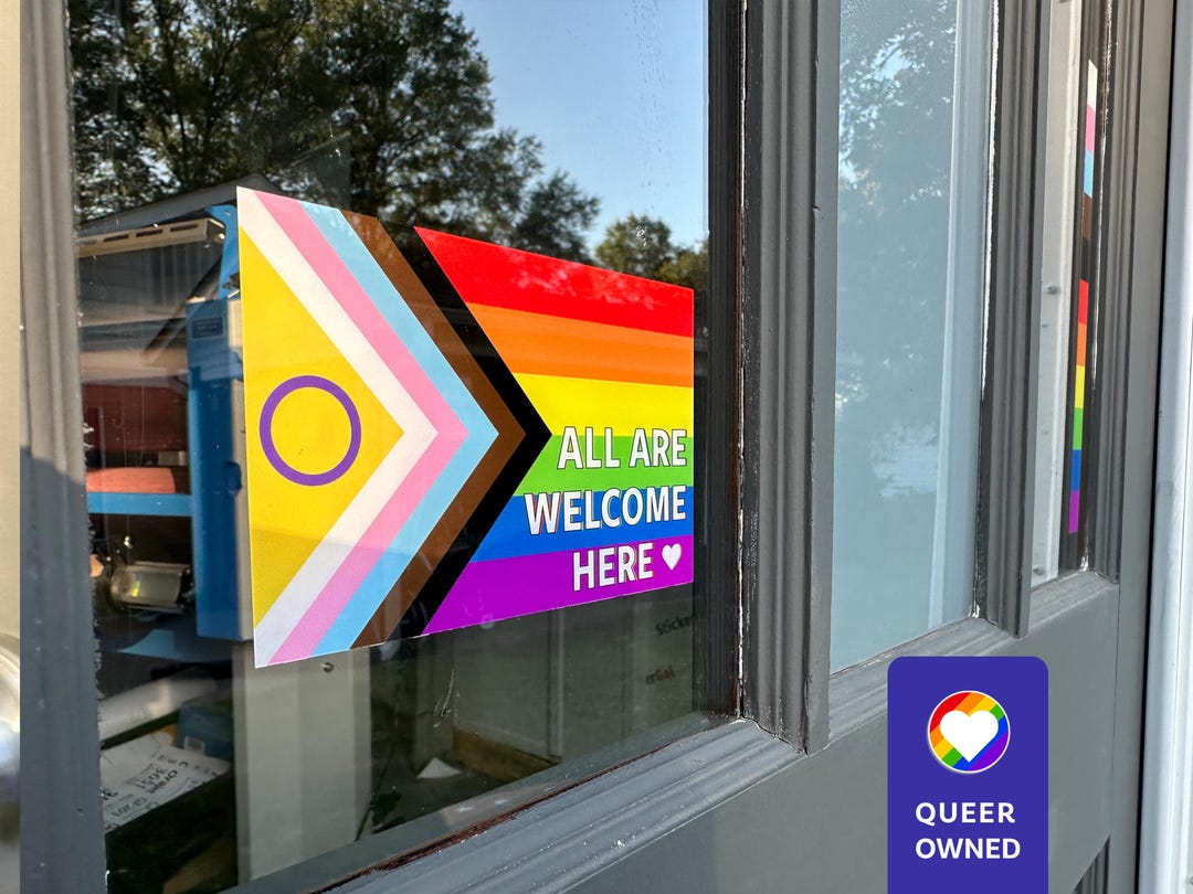 Inclusive Pride Flag Waterproof Sticker | All Are Welcome Here Vinyl ...