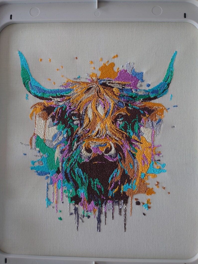 Arty Highland Cow Machine Embroidery File - Etsy