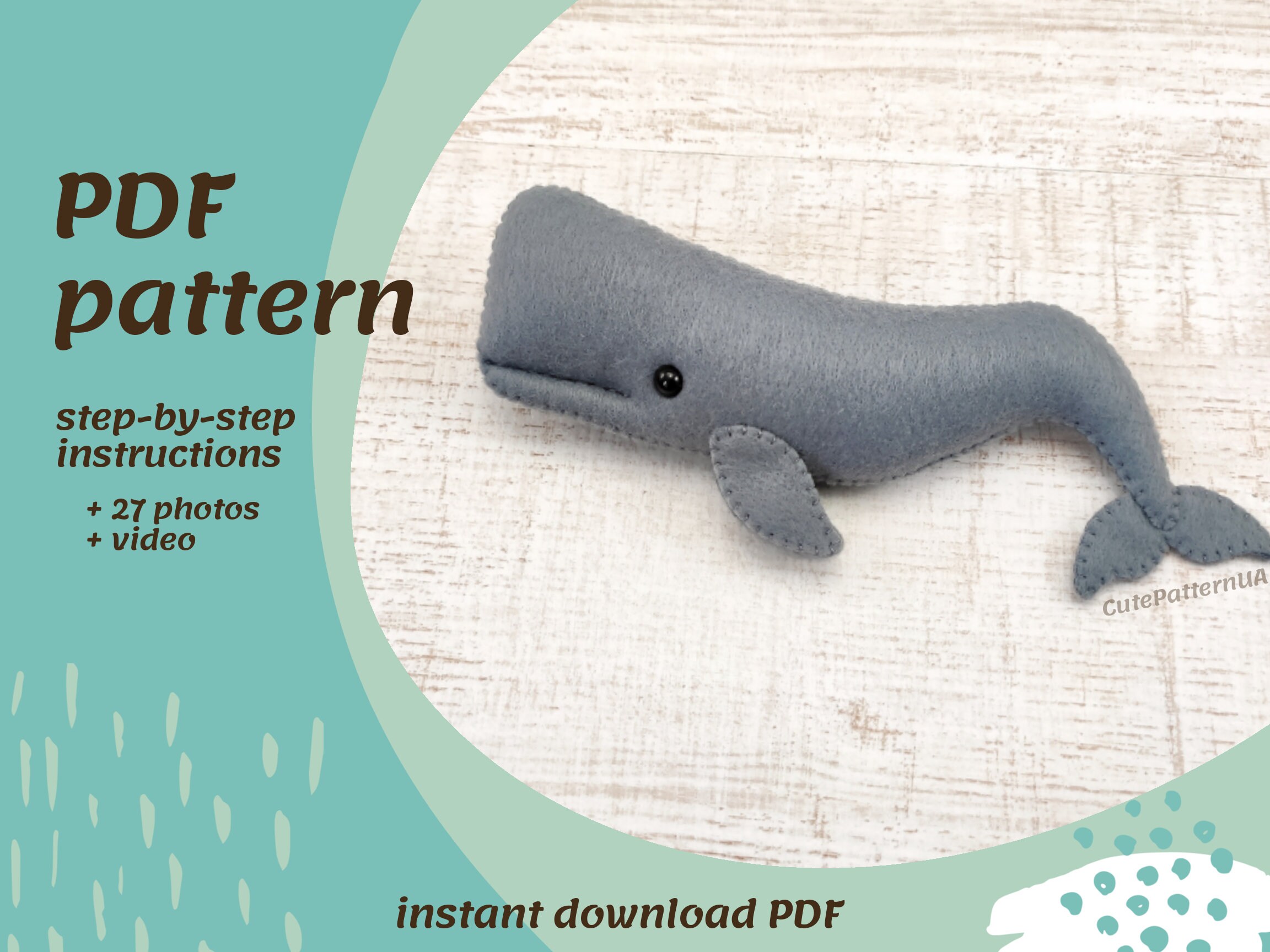 Whale Sewing Pattern Pdf Felt Sperm Whale Baby Mobile Sea - Etsy