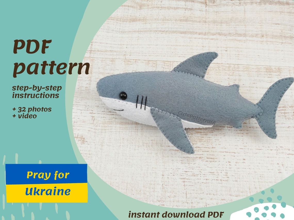 Shark Sewing Pattern Felt DIY Shark Ornament Ocean Animal - Etsy