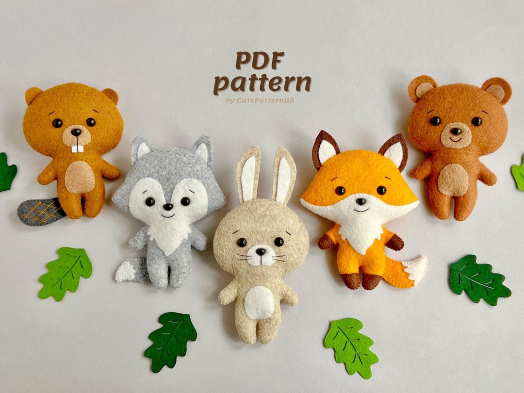 Woodland Animals Sewing Patterns Felt Set of 5 PDF SVG, Fox, Wolf ...