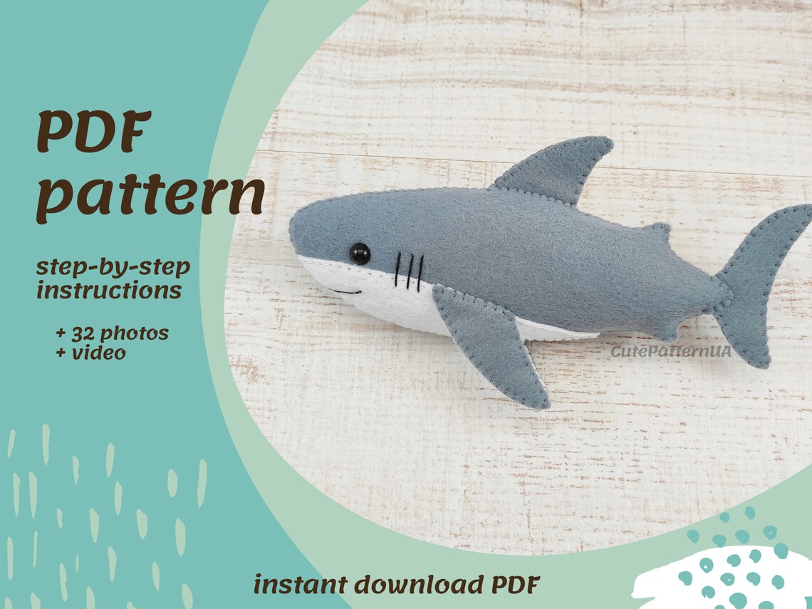 Shark Sewing Pattern Felt DIY Shark Ornament Ocean Animal - Etsy