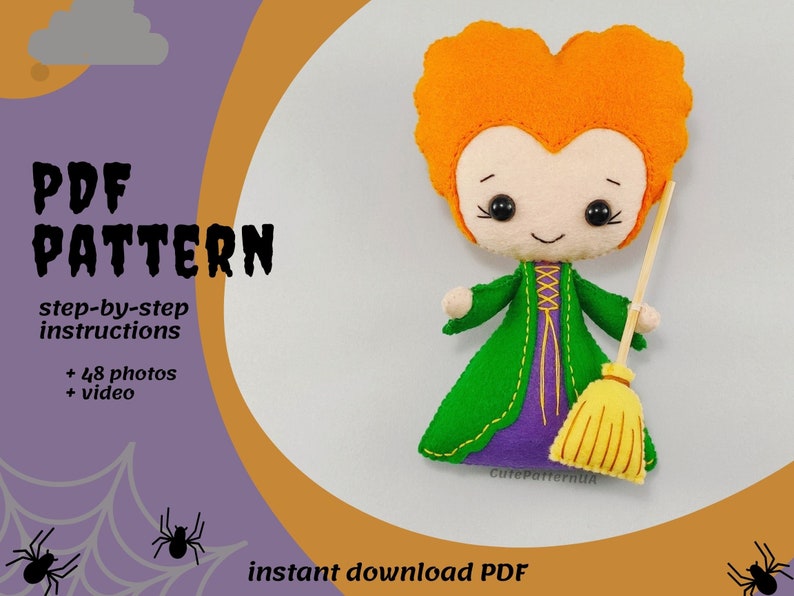 Halloween Sewing Pattern Felt Set of 3 PDF Witch Doll - Etsy