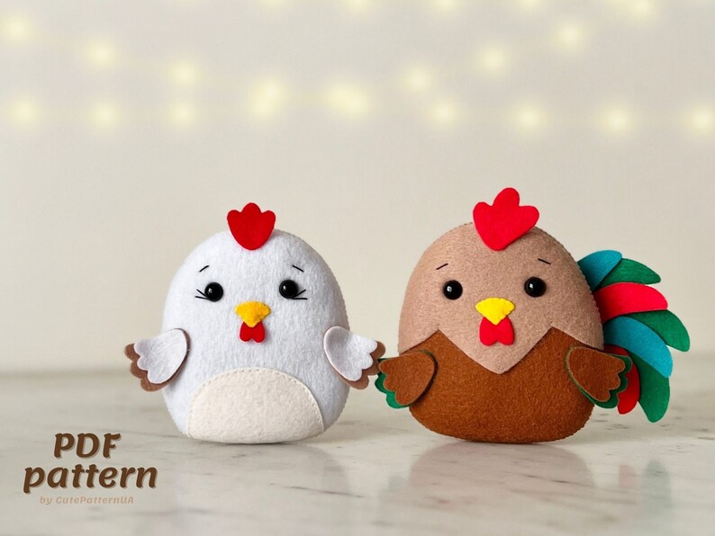 Felt Rooster and Hen Sewing Pattern PDF SVG Easter Decor - Etsy