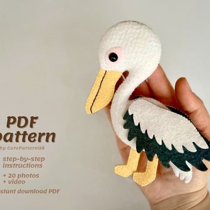 Pelican Felt Sewing Pattern PDF SVG, Diy Bird Ornament, Baby Mobile ...
