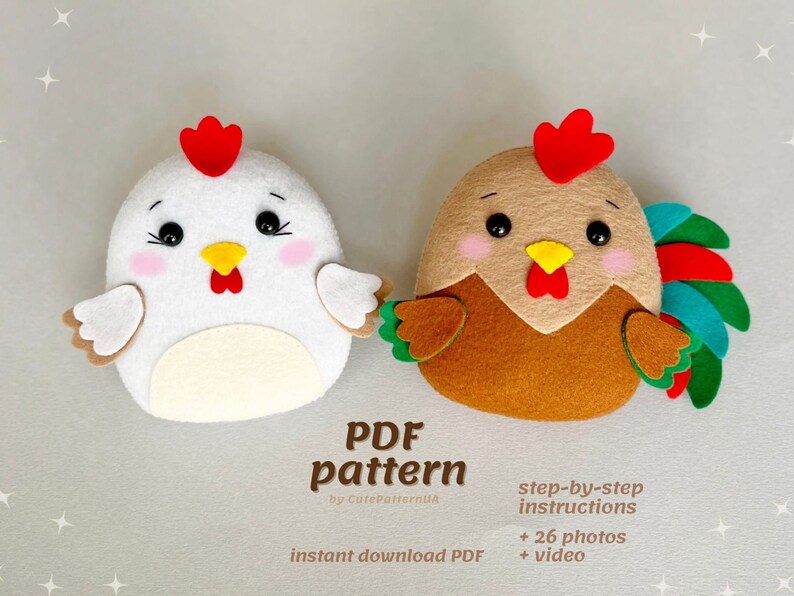 Felt Rooster and Hen Sewing Pattern PDF SVG Easter Decor - Etsy