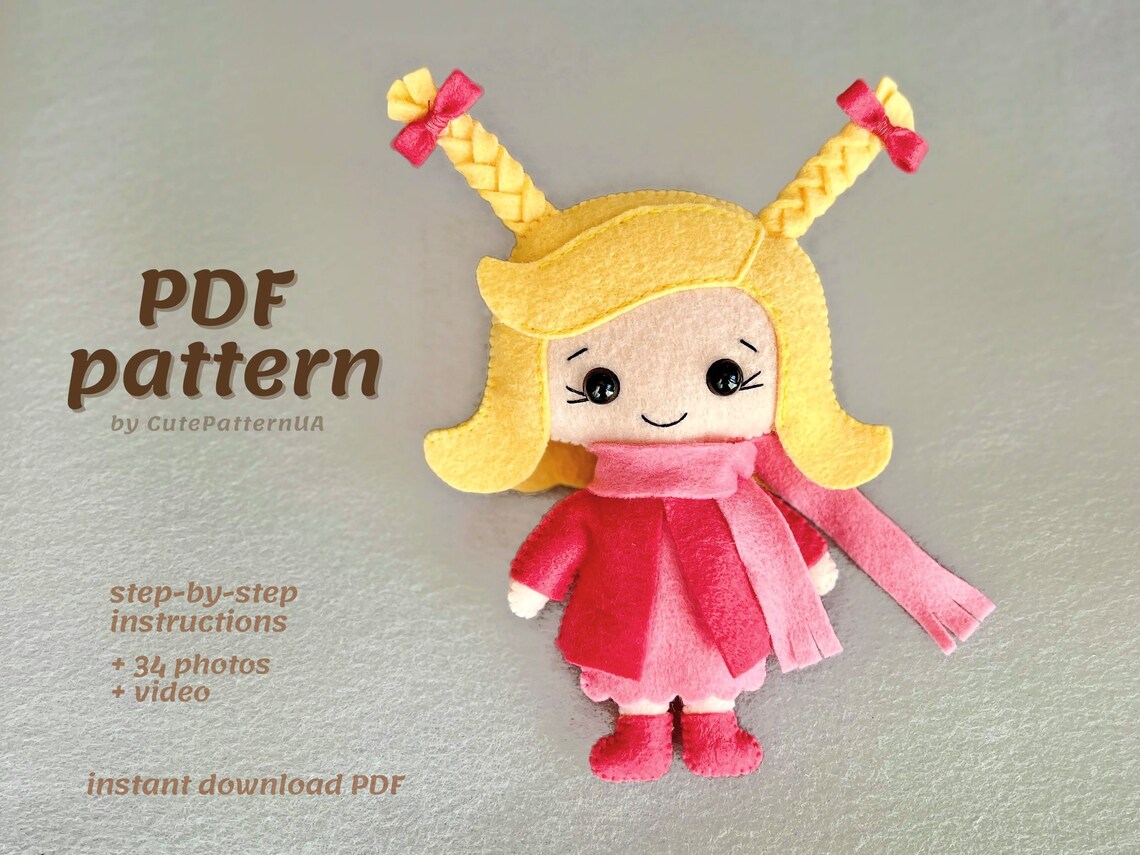 Doll Pattern Sewing Pdf Svg Easy Stuffed Doll Diy Craft - Etsy