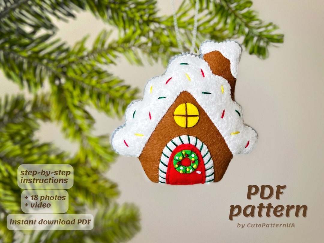 Gingerbread House Felt Sewing Pattern, PDF and SVG File, Christmas ...