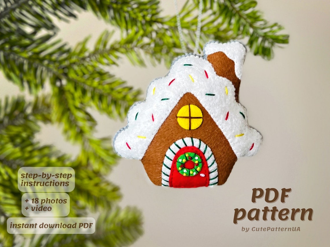 Gingerbread House Felt Sewing Pattern PDF and SVG File - Etsy