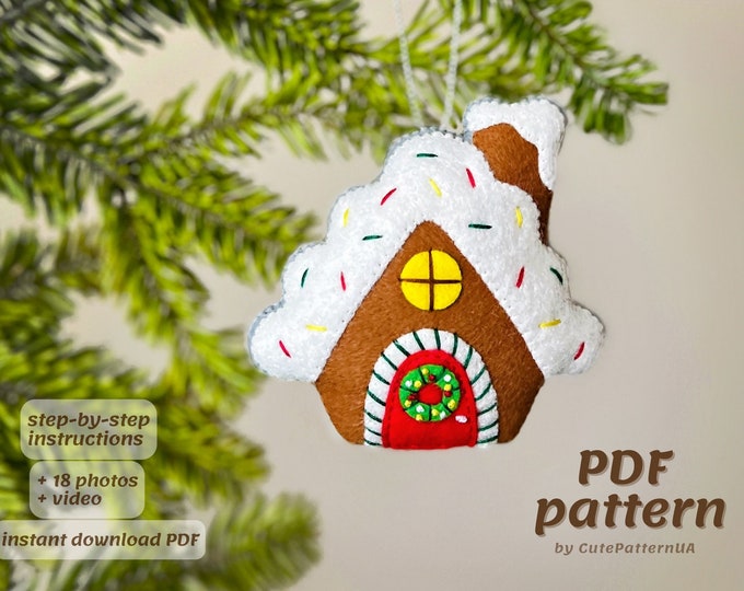 Gingerbread House Felt Sewing Pattern, PDF and SVG File, Christmas ...