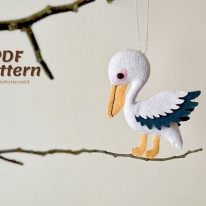 Pelican Felt Sewing Pattern PDF SVG, Diy Bird Ornament, Baby Mobile ...