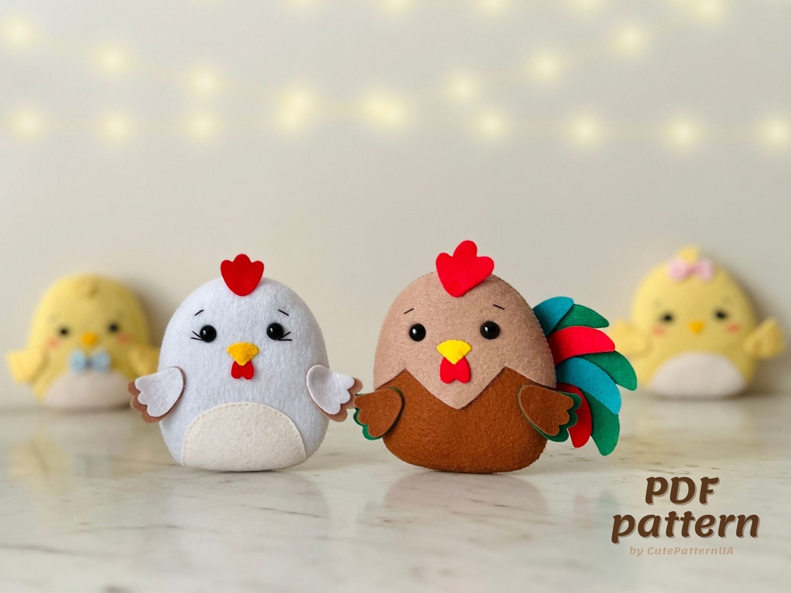 Felt Rooster and Hen Sewing Pattern PDF SVG Easter Decor - Etsy