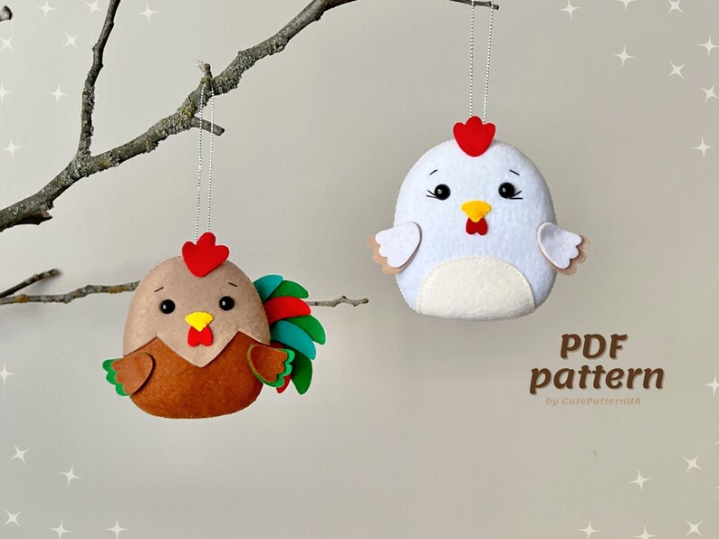 Felt Rooster and Hen Sewing Pattern PDF SVG Easter Decor - Etsy