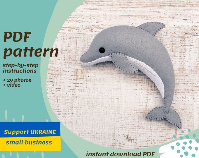 Dolphin Toy Sewing Pattern Whale Felt Ornament Pattern for Beginner ...