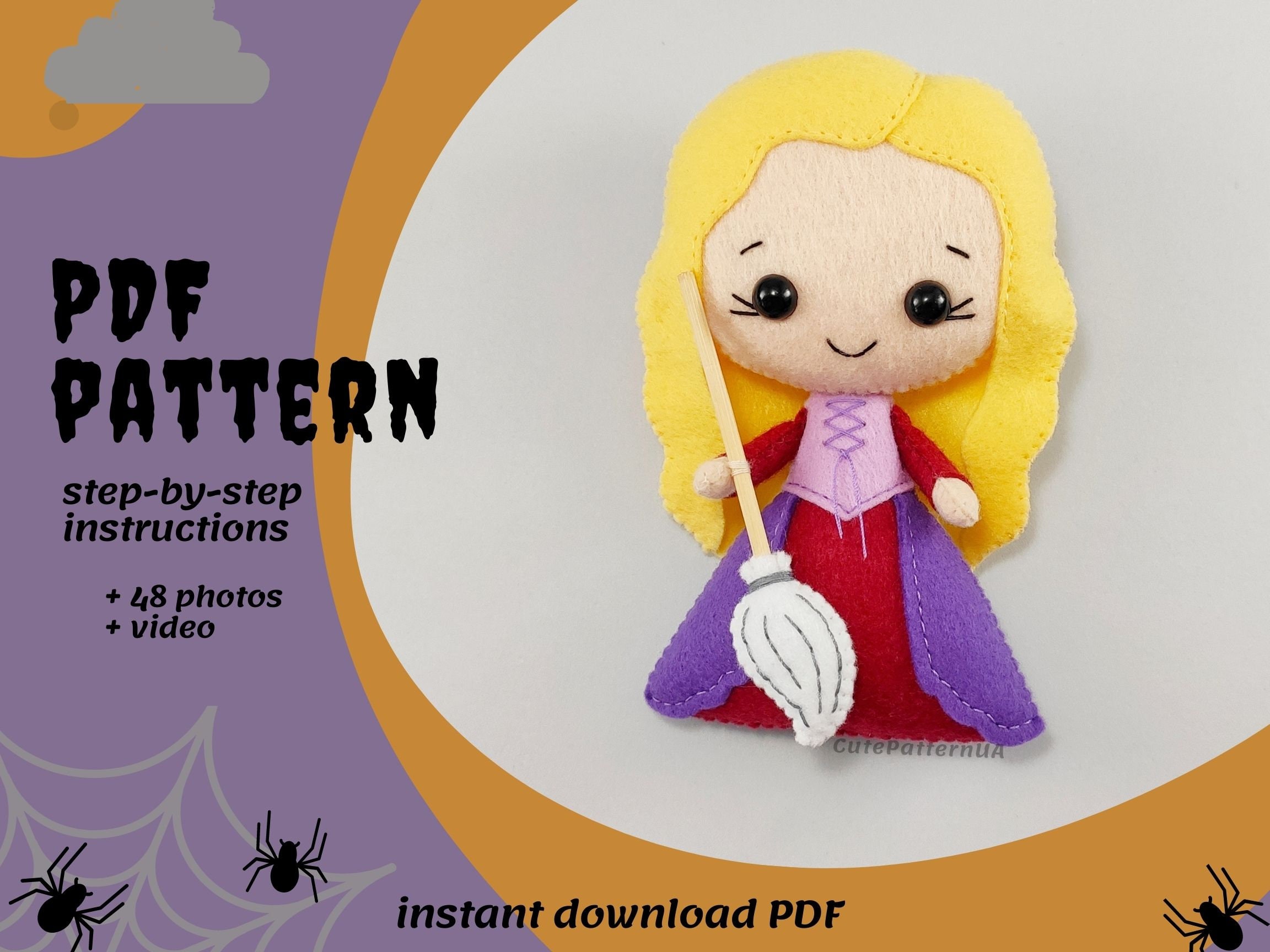 Halloween Sewing PDF Pattern Felt Witch Doll Pattern Diy - Etsy