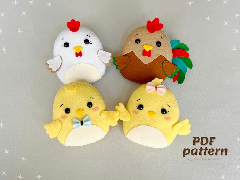 Felt Rooster and Hen Sewing Pattern PDF SVG Easter Decor - Etsy