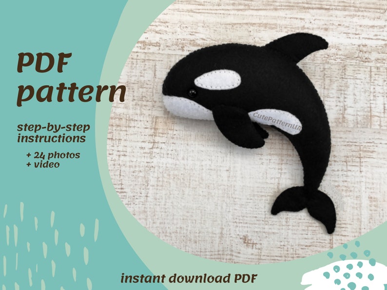Orca Sewing Pattern Felt Killer Whale Soft Toy Pattern PDF - Etsy