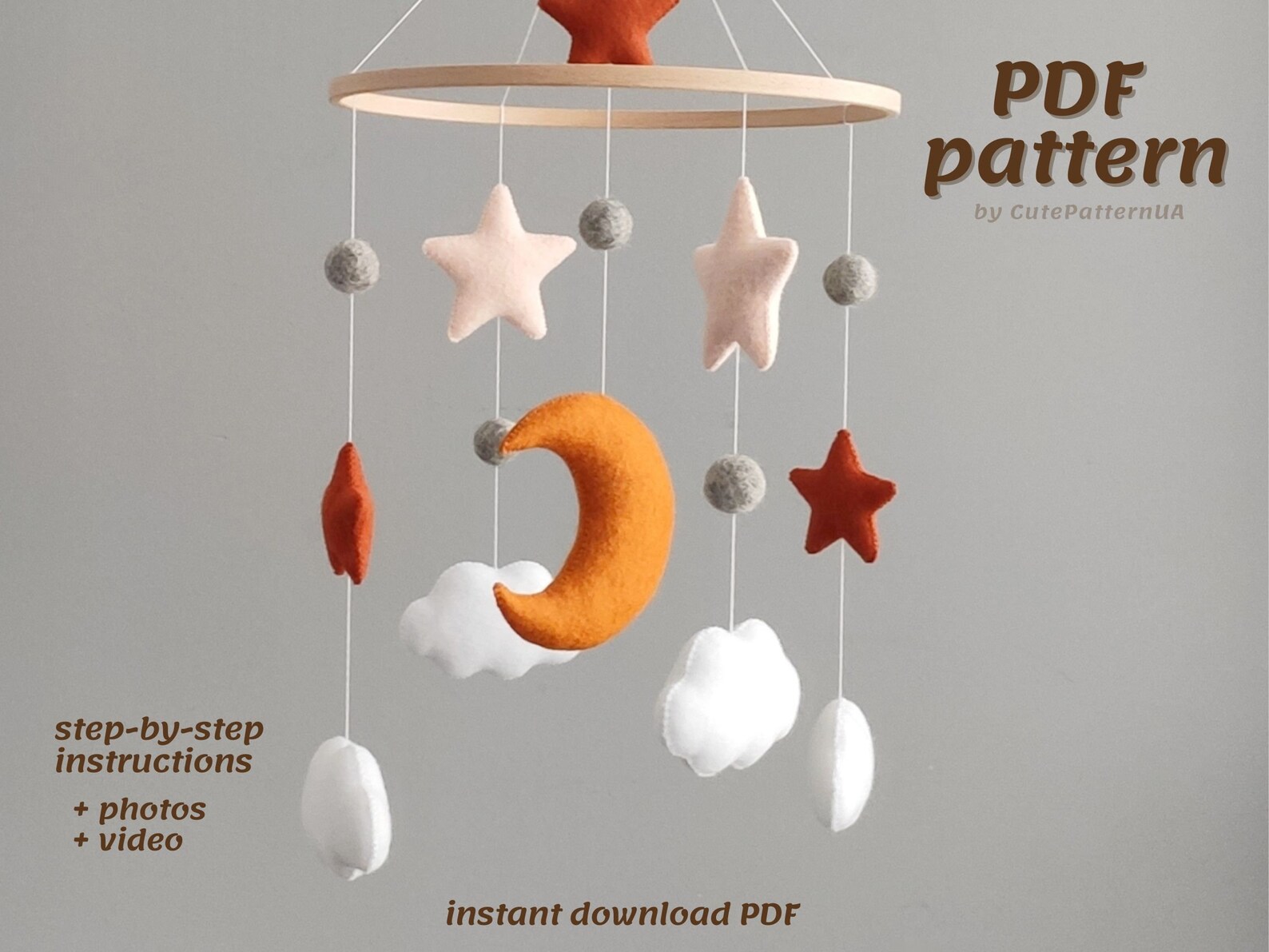 Baby Mobile Sewing Pattern PDF SVG DIY Felt Ornament Moon - Etsy