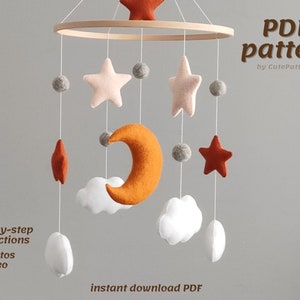 Baby Mobile Sewing Pattern PDF, SVG, DIY Felt Ornament Moon, Clouds ...