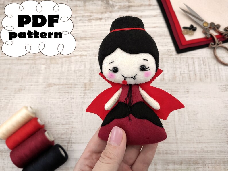Halloween Pattern Felt Girl Dracula Tutorial Pdf Pattern for | Etsy