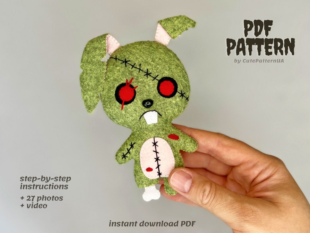 Zombie Bunny Felt Sewing Pattern PDF/SVG, Horror Animal Plush Rabbit ...