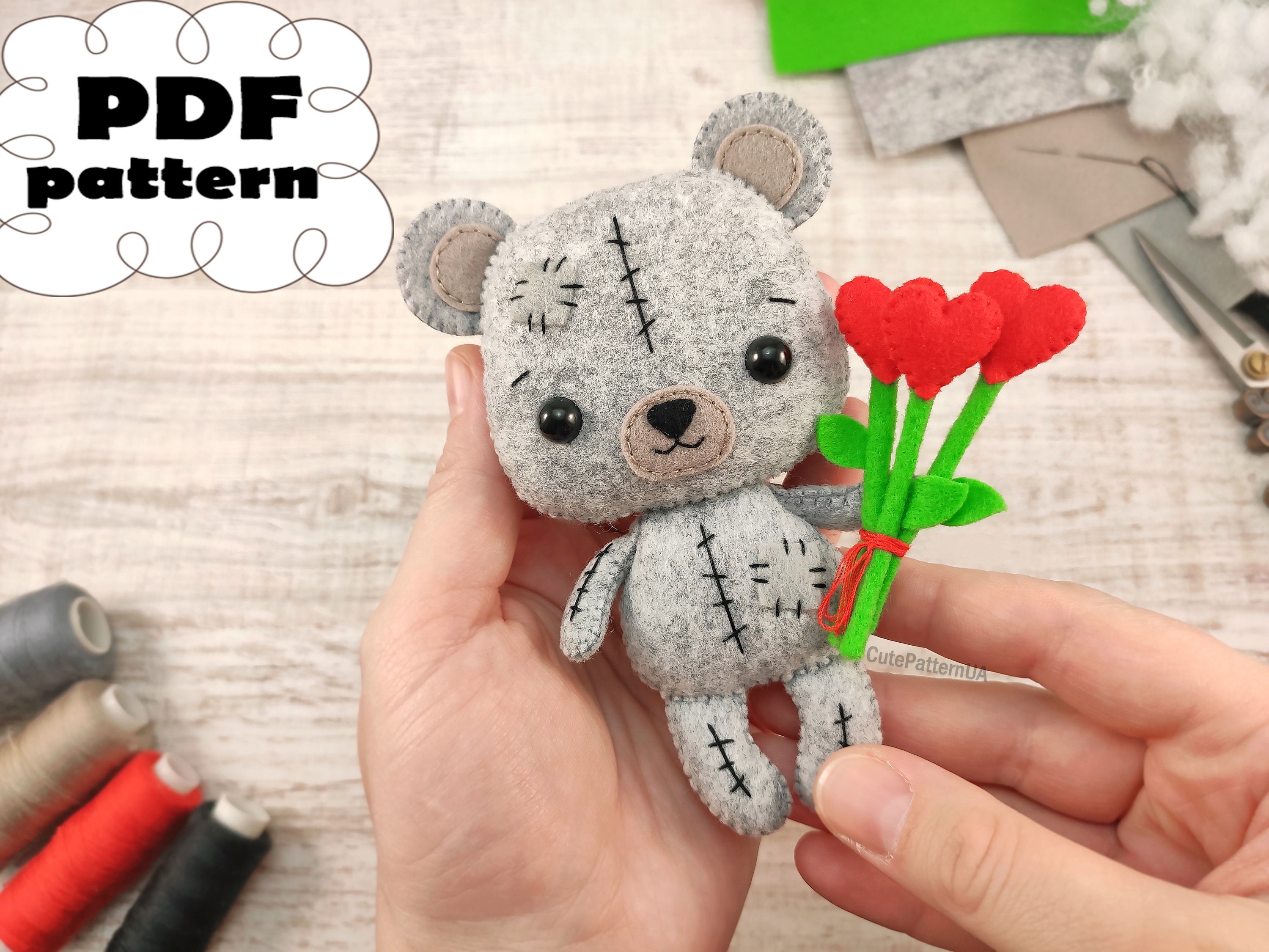 Teddy Bear Sewing Pattern Pdf Felt Cute Valentines Animal | Etsy