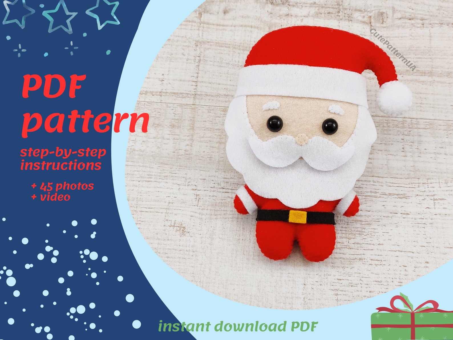 Christmas Ornament Pattern Felt Santa Claus Sewing Step by | Etsy