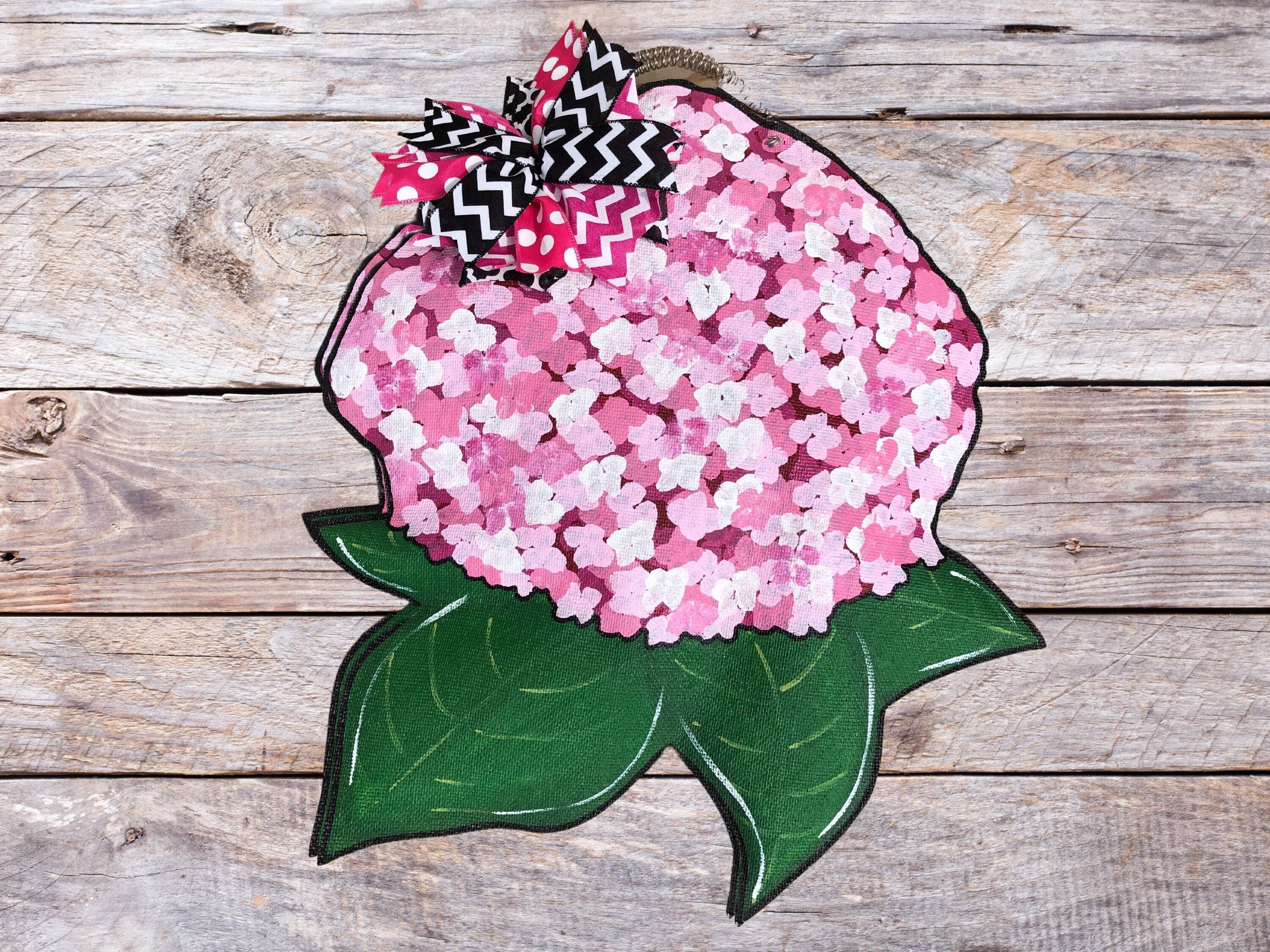 Pink Hydrangea Door Hanger Burlap Door Decor Spring Porch - Etsy