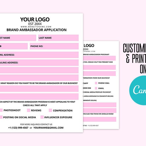 Brand Ambassador Form Brand Influencer Contract Influencer - Etsy