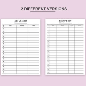 Editable Sign up Sheet, Email Sign up Sheet, Sign up List, Event Sign ...