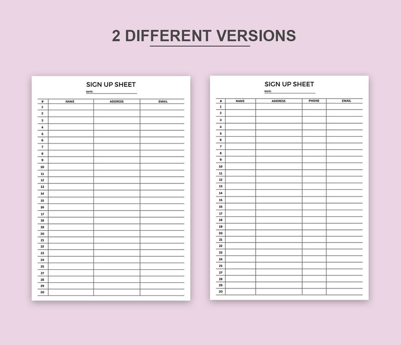 Editable Sign up Sheet Template, Event Sign In, A4, US Letter (PDF) - Etsy