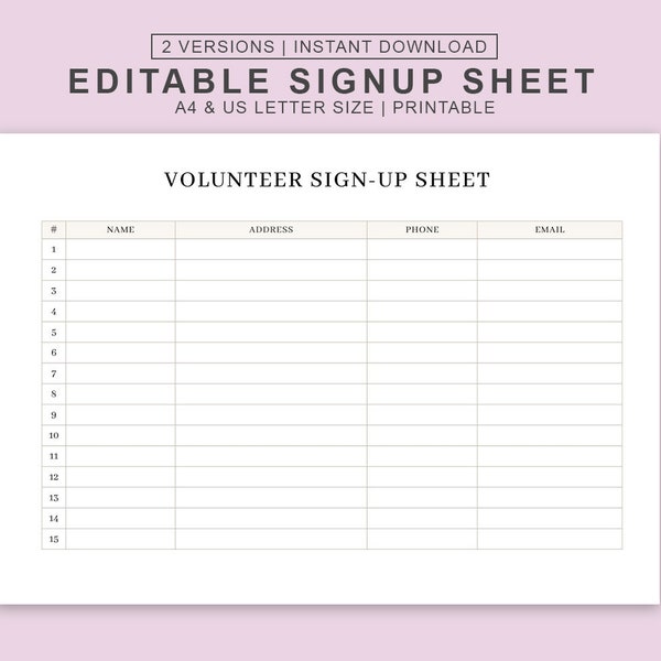 Printable Email Sign up Sheet - Etsy