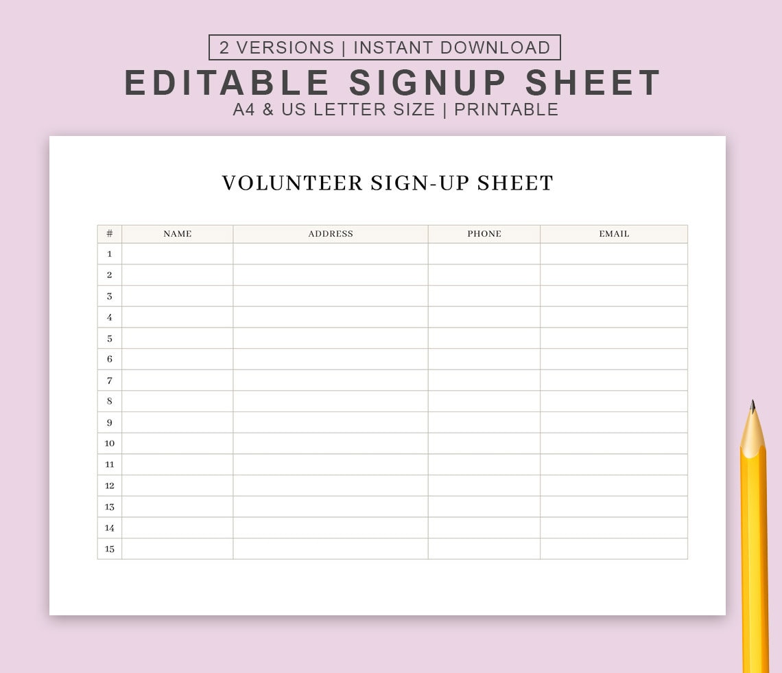 Editable Sign up Sheet Sign up Template Email Sign up Forms - Etsy Canada