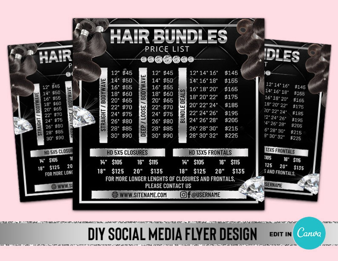 Hair Bundles Price List Flyer, DIY Template (canva) - Etsy